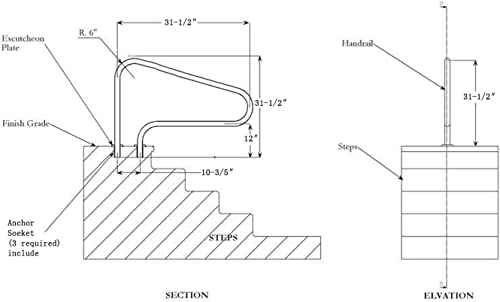 Sturdy Pool Safety Handrails Pool Handrails Swimming Pool Handrails Easy-to-Install Handrails 304 Stainless Steel Reinforced Base Spas Stair Handrails for Garden Backyard Pools