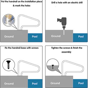 Sturdy Pool Safety Handrails Pool Handrails Swimming Pool Handrails Easy-to-Install Handrails 304 Stainless Steel Reinforced Base Spas Stair Handrails for Garden Backyard Pools