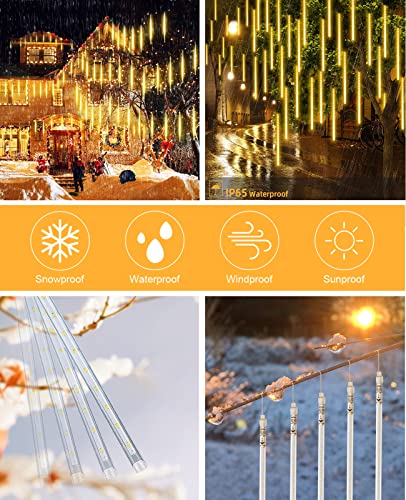 EAGWELL Outdoor Shower Lights, Warm White Meteor Shower Lights 50cm 10 Tube 540 LEDs Falling Rain Lights, Waterproof Meteor String Lights for Garden Yard Porch Wedding Party Christmas Tree Decor