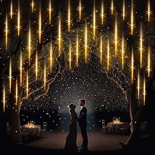 EAGWELL Outdoor Shower Lights, Warm White Meteor Shower Lights 50cm 10 Tube 540 LEDs Falling Rain Lights, Waterproof Meteor String Lights for Garden Yard Porch Wedding Party Christmas Tree Decor