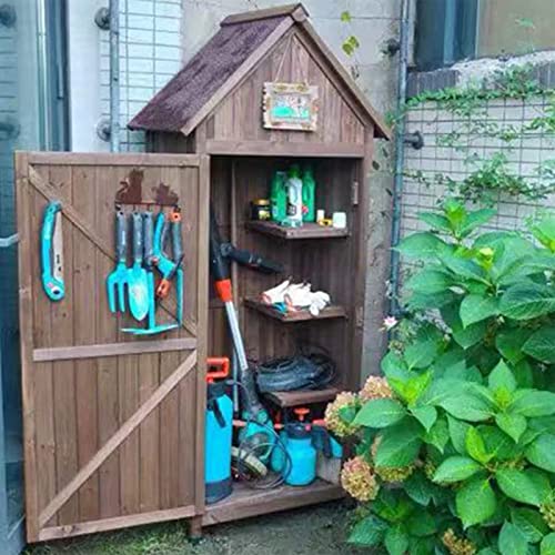 Outdoor Storage Shed, Wooden Garden House Tool Box Farm Implement Storage Room Sundries Storage Cabinet with Workstation and Waterproof Asphalt Roof,E