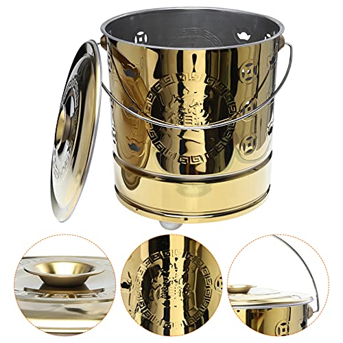 DOITOOL Fire Pit Stainless Steel Burn Barrel Money Incinerator Bucket Fire Pit Metal Garden Fire Cage for Backyard Garden Paper Leaf Trash Wood with Lid Metal Ice Bucket