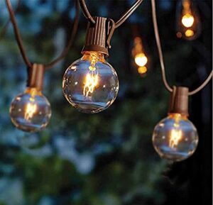 goothy outdoor string lights, 25ft hanging patio lights string with 27 g40 clear globe bulbs (2 spare), connectable globe string lights for indoor outdoor garden commercial decor, c7/e12 base – brown