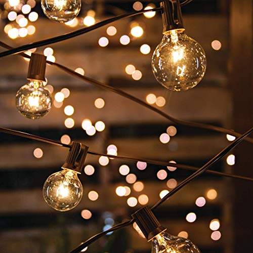 GOOTHY Outdoor String Lights, 25FT Hanging Patio Lights String with 27 G40 Clear Globe Bulbs (2 Spare), Connectable Globe String Lights for Indoor Outdoor Garden Commercial Decor, C7/E12 Base - Brown