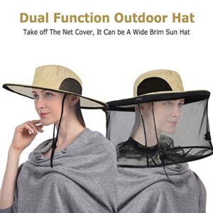 Mosquito Head Net Hat, Mosquito Cap with Net Face Cover,Foldable Fishing Hat with Removable Mosquito Netting for Fishing Hiking Beekeeping Gardening Farming(1 Pack,Cream)