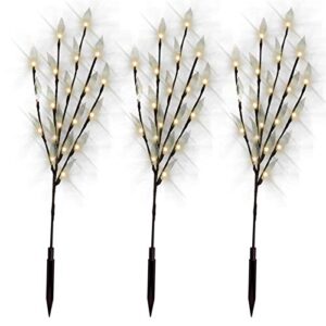 houseen solar outdoor ​garden lights ​​, set of 3 solar powered tree branch twig leaf led fairy lights outdoor garden pathway light for walkway, yard, lawn