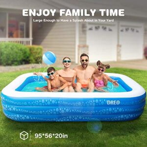 Hesung Inflatable Swimming Pool, 95" X 56"X 21" Family Kiddie Pool for Toddlers, Infant, Adult, Full-Sized Inflatable Blow Up Pool for Ages 3+, Outdoor, Garden, Backyard, Summer Swim Center, Navy Blue