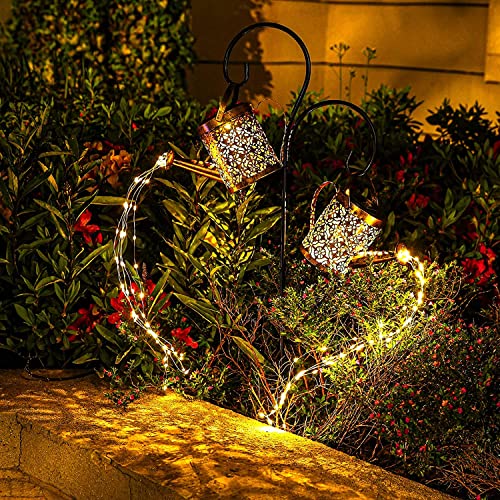 Solar Watering Can Lights, 2 Pack Solar Lanterns Outdoor Hanging Waterproof Metal Yard Art Lights Decor for Patio, Garden, Pathway, Flowerbed, Outdoor Gardening Gifts - 8 Modes (Watering Can Lights)