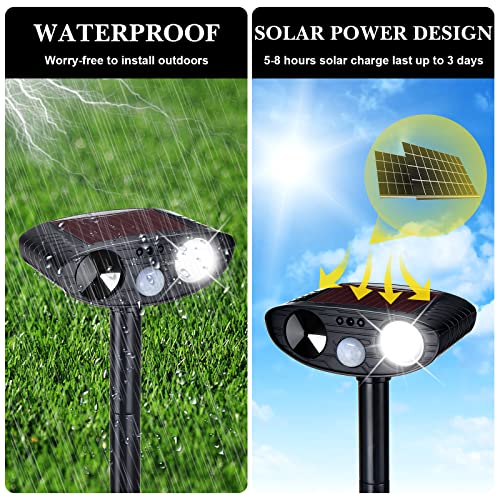 Kittmip Ultrasonic Animal Repeller Outdoor Solar Repellent Deterrent with Motion Sensor Waterproof Scarer Repel Cat Dog Squirrel Raccoon Skunk Rats, Black (8)