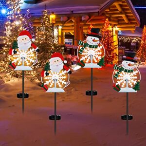 spiareal 4 pack christmas metal lights outdoor solar stake light snowman christmas garden stake light with warm lights solar christmas yard decor for garden lawn pathway holiday winter (lovely style)