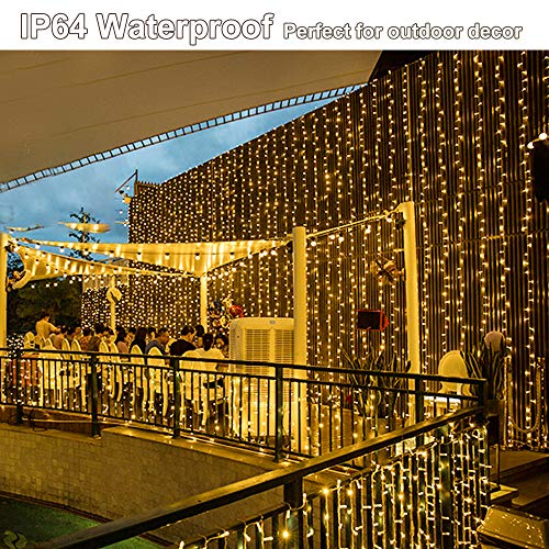 YEOLEH String Lights Curtain,USB Powered Fairy Lights for Party Bedroom Wall,8 Modes & IP64 Waterproof Ideal for Outdoor Wedding Home Garden Christmas Decor (Warm White,7.9Ft x 5.9Ft)