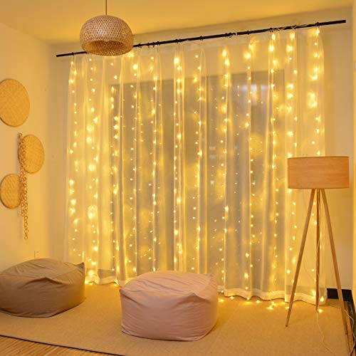 YEOLEH String Lights Curtain,USB Powered Fairy Lights for Party Bedroom Wall,8 Modes & IP64 Waterproof Ideal for Outdoor Wedding Home Garden Christmas Decor (Warm White,7.9Ft x 5.9Ft)