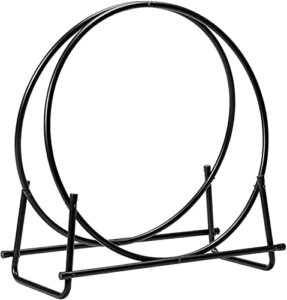 goplus 41 inch firewood log hoop, tubular steel log holder, heavy duty wood storage rack for outdoor & indoor, fireplace pit