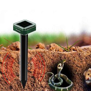 Phosooy Solar Mole Repellent Stakes, 4 Pack Solar Powered Ultrasonic Gopher Deterrent Spikes, Waterproof Solar Rodent Voles Gopher Chipmunk Repellent for Lawn, Garden, Farm Outdoor Use (4)