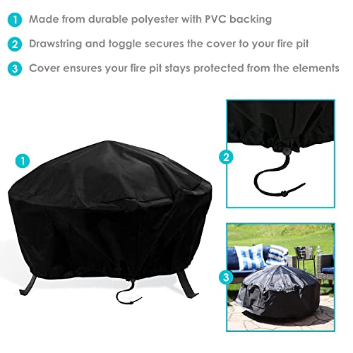 Sunnydaze Round Outdoor Fire Pit Cover - Weather-Resistant Black Heavy Duty Vinyl PVC Round Fireplace Cover with Drawstring Closure - 30-Inch