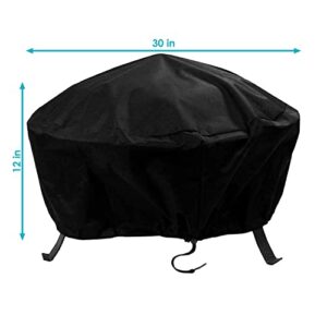 Sunnydaze Round Outdoor Fire Pit Cover - Weather-Resistant Black Heavy Duty Vinyl PVC Round Fireplace Cover with Drawstring Closure - 30-Inch