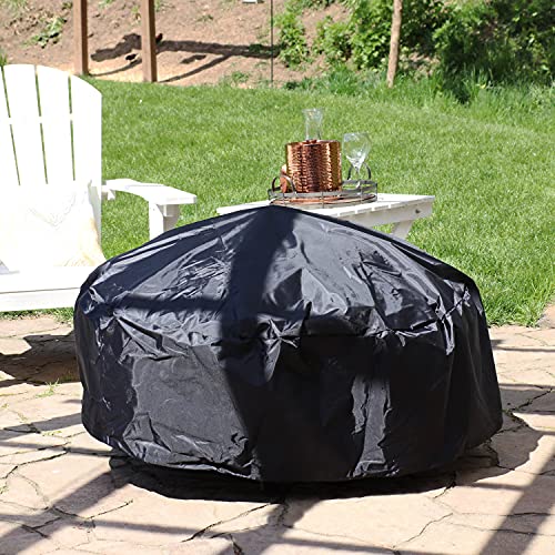 Sunnydaze Round Outdoor Fire Pit Cover - Weather-Resistant Black Heavy Duty Vinyl PVC Round Fireplace Cover with Drawstring Closure - 30-Inch