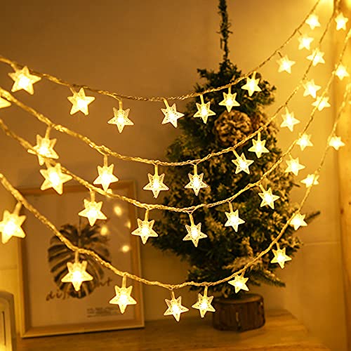 Christmas String Lights 33FT 80 PCS Star String Lights Waterproof Fairy Christmas Lights Battery-Powered Decoration for Xmas Garden Patio Bedroom Party Decor Indoor Outdoor Celebration Lighting