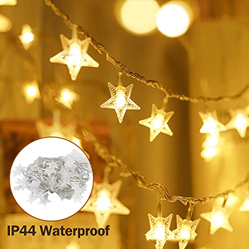 Christmas String Lights 33FT 80 PCS Star String Lights Waterproof Fairy Christmas Lights Battery-Powered Decoration for Xmas Garden Patio Bedroom Party Decor Indoor Outdoor Celebration Lighting