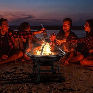 yingzheng Fire Pit,22in Portable Bonfire FirePits,Outdoor Firepit Steel BBQ Grill Fire Bowl with Spark Screen,for Backyard, Camping, Picnic, Bonfire, Garden Cover,Poker., Black