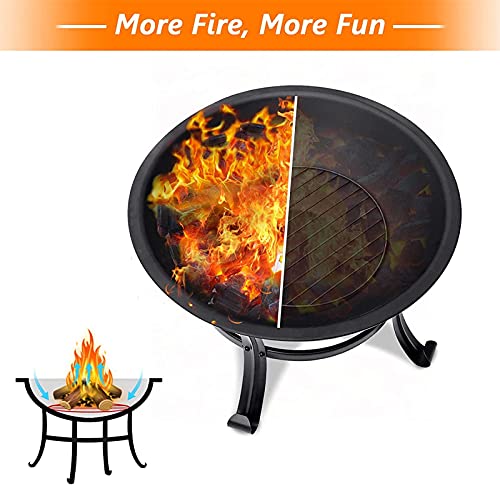 yingzheng Fire Pit,22in Portable Bonfire FirePits,Outdoor Firepit Steel BBQ Grill Fire Bowl with Spark Screen,for Backyard, Camping, Picnic, Bonfire, Garden Cover,Poker., Black