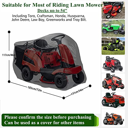 Riding Lawn Mower Cover, Heavy Duty 420D Oxford Outdoor Tractor Cover Waterproof UV Protection Lawn Mower Cover Fit Decks up to 54" with Drawstring and Storage Bag(72"L X 54"W X 46"H)