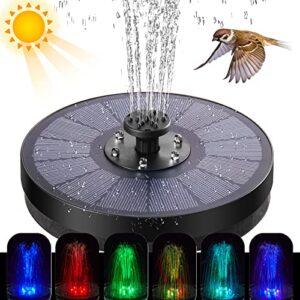 solar fountain pump for bird bath, 3w bird bath fountains solar power with 7 nozzles & 4 fixers led light floating outdoor solar water fountain pump for pool, garden, pond, birdbath, and fish tank