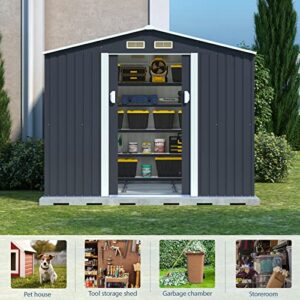 HOGYME 10.5' x 9.1' Storage Outdoor Shed, Large Sheds & Outdoor Storage Clearance Suitable for Tool Bike Lawn Mower Ladder, Metal Garden Shed w/ Lockable/Sliding Door, Gray