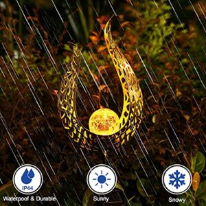 VCOKEN Solar Stake Lights Outdoor Decorative - Garden Solar Lights, Flame Shape Bronze Solar Garden Light, Waterproof Crackle Glass Led Light for Pathway, Lawn, Yard Decor