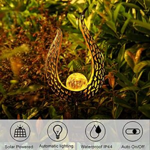 VCOKEN Solar Stake Lights Outdoor Decorative - Garden Solar Lights, Flame Shape Bronze Solar Garden Light, Waterproof Crackle Glass Led Light for Pathway, Lawn, Yard Decor