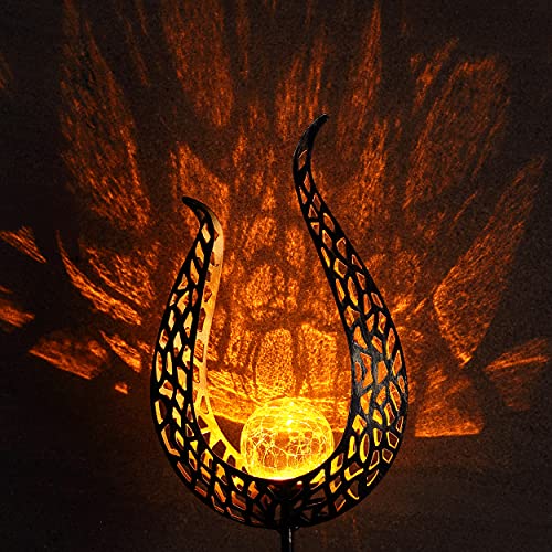 VCOKEN Solar Stake Lights Outdoor Decorative - Garden Solar Lights, Flame Shape Bronze Solar Garden Light, Waterproof Crackle Glass Led Light for Pathway, Lawn, Yard Decor