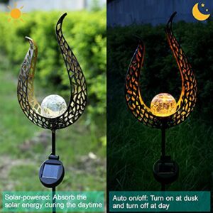 VCOKEN Solar Stake Lights Outdoor Decorative - Garden Solar Lights, Flame Shape Bronze Solar Garden Light, Waterproof Crackle Glass Led Light for Pathway, Lawn, Yard Decor