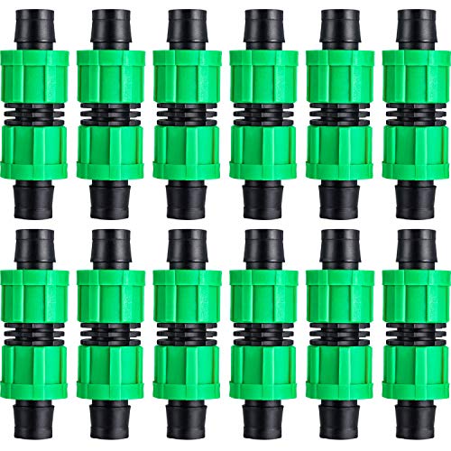 Hotop 12 Pieces Drip Irrigation Coupling, 5/8 Inch Universal Connector Drip Tubing Fittings, Compatible with Most 16-17 mm Drip Tape AG Tubing Drip or Sprinkler Systems (green)