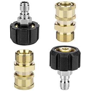 pressure washer adapter set, 2 pair m22 pressure washer quick connect, m22 (m22-14mm) to 1/4” quick connect couplers, hose adapter for power washer hose, 5000 psi