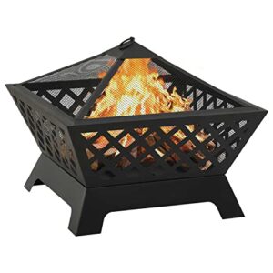 DLBJ Fire Pit Outdoor Wood Burning 25.2 inches Firepit Patio Outdoor Fire Pit with Poker Garden Fireplace for Cooking Grill Camping