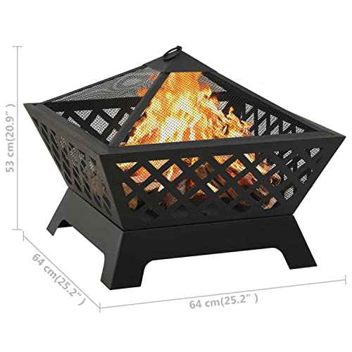 DLBJ Fire Pit Outdoor Wood Burning 25.2 inches Firepit Patio Outdoor Fire Pit with Poker Garden Fireplace for Cooking Grill Camping