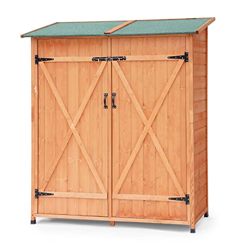 MELLCOM Outdoor Storage Shed, 63“ Wood Garden Shed with Double Lockable Doors, Weather Resistant Tool Shed Organizer for Patio, Garden, Backyard, Lawn