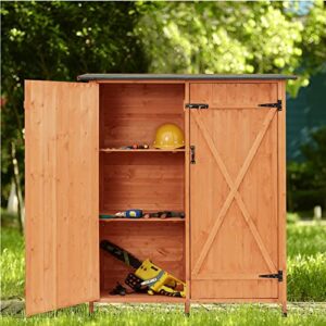 MELLCOM Outdoor Storage Shed, 63“ Wood Garden Shed with Double Lockable Doors, Weather Resistant Tool Shed Organizer for Patio, Garden, Backyard, Lawn