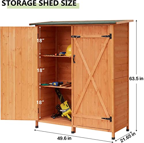 MELLCOM Outdoor Storage Shed, 63“ Wood Garden Shed with Double Lockable Doors, Weather Resistant Tool Shed Organizer for Patio, Garden, Backyard, Lawn