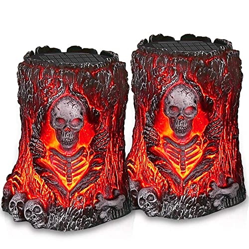 SOLARBABY Halloween Decoration Lights, Solar Lights Outdoor Waterproof Stump On Dancing Flickering Flame Torch Lights for Garden Patio Pathway Deck Yard Christmas Decor, Pack of 2