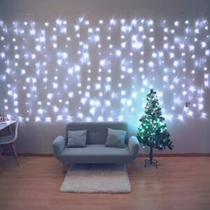 heyfuni fiee curtain lights,13ftx6.5ft safety window curtain icicle string lights 30v 8 modes for christmas wedding party home garden bedroom outdoor indoor wall decorations,white