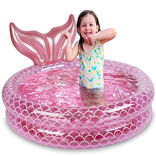 Inflatable Kiddie Pools Mermaid Design,47 inch Backyard Round Swimming Pool for Toddler Gift, Kids Paddling Swimming Pool Indoor&Outdoor Garden Play Water Game，Baby Ball Pit Pool