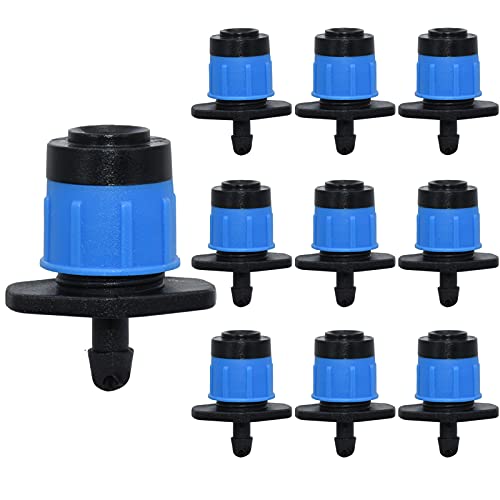 Juzizj 100 Pack Adjustable Irrigation Drippers 1/4 Inch Emitter Dripper 360 Degree Full Circle Pattern Water Flow Drip Emitter Micro Drip Irrigation Sprinklers for Home Garden Lawn(Blue)