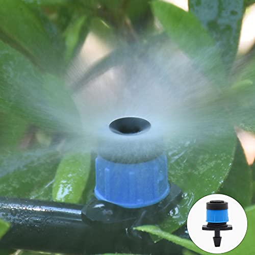 Juzizj 100 Pack Adjustable Irrigation Drippers 1/4 Inch Emitter Dripper 360 Degree Full Circle Pattern Water Flow Drip Emitter Micro Drip Irrigation Sprinklers for Home Garden Lawn(Blue)