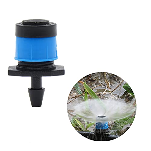 Juzizj 100 Pack Adjustable Irrigation Drippers 1/4 Inch Emitter Dripper 360 Degree Full Circle Pattern Water Flow Drip Emitter Micro Drip Irrigation Sprinklers for Home Garden Lawn(Blue)