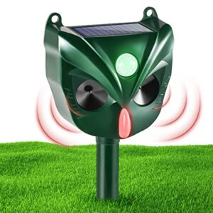 ultrasonic animal repeller outdoor waterproof solar animal deterrent with motion sensor and flashing lights, farm garden yard repellent for cat rodent squirrel dog rabbit raccoon skunk fox deer etc