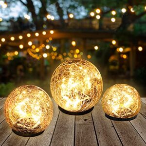 garden solar lights,globe solar light outdoor cracked glass jar ball solar lights,waterproof warm white solar garden lights for walkway patio yard lawn birthday party decoration 1 pack(3.9”)