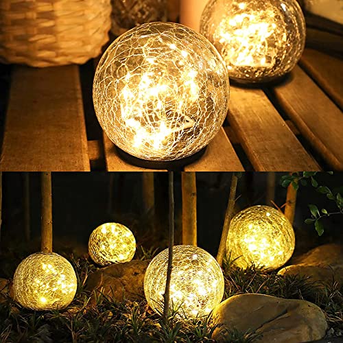 Garden Solar Lights,Globe Solar Light Outdoor Cracked Glass Jar Ball Solar Lights,Waterproof Warm White Solar Garden Lights for Walkway Patio Yard Lawn Birthday Party Decoration 1 Pack(3.9”)