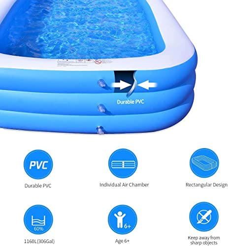 Inflatable Swimming Pools 120" X 72" X 22"Full Size Splashing Pool for Adults, Kids, Toddlers, Blow up Paddling Pool for Indoor,Outdoor, Garden, Courtyard, Summer Party