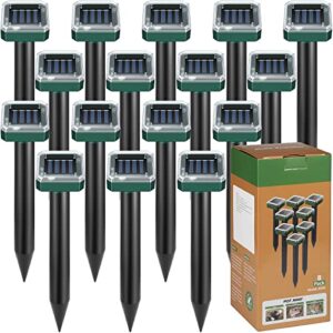 16 pack solar mole repellent, ultrasonic gopher repeller outdoor waterproof vole deterrent spike mole deterrent devices for garden yard lawn farm grass park vegetable field